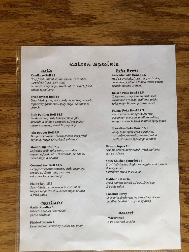 Menu at Kaisen Restaurant, Agawam