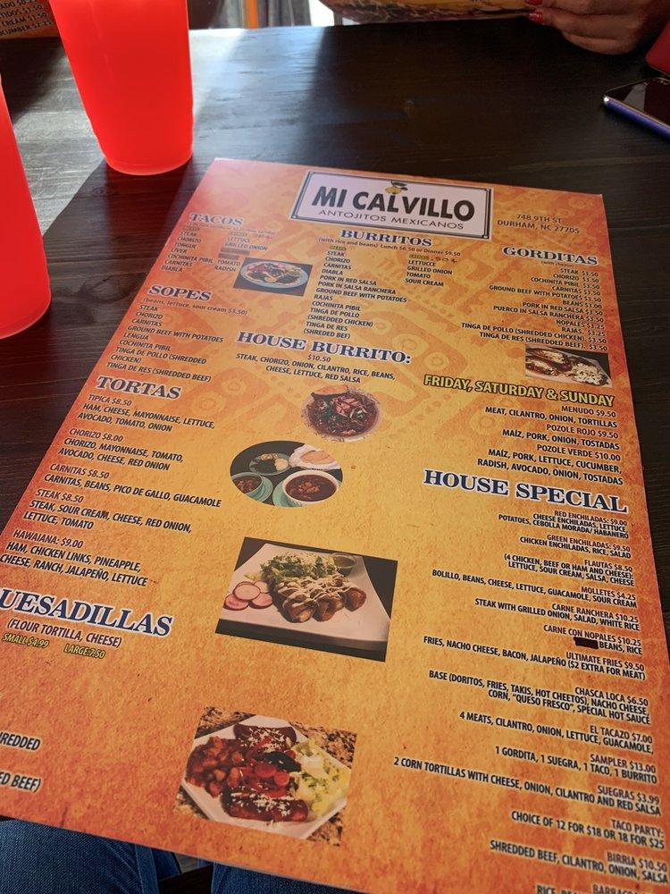 Menu at Mi Calvillo Antojitos Mexicanos restaurant, Durham