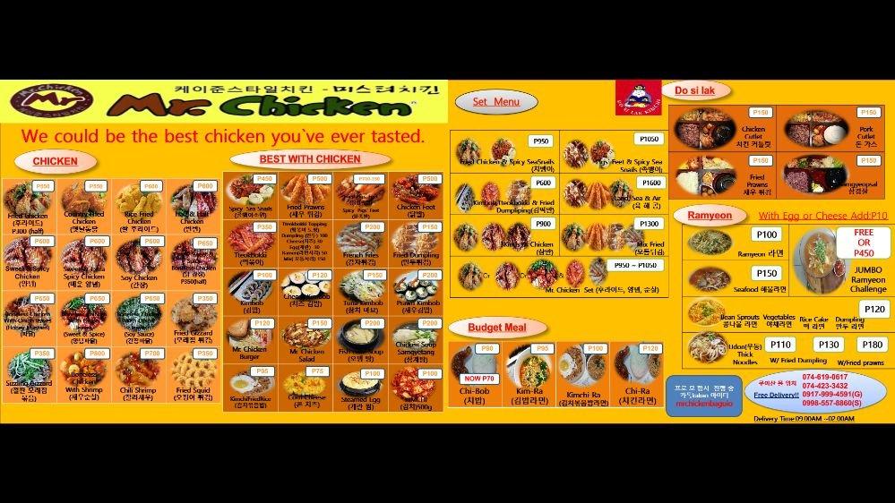 Menu at Mr.chicken -cooyeesan 미스터치킨 - 쿠이산 restaurant, Baguio, cooyeesan ...