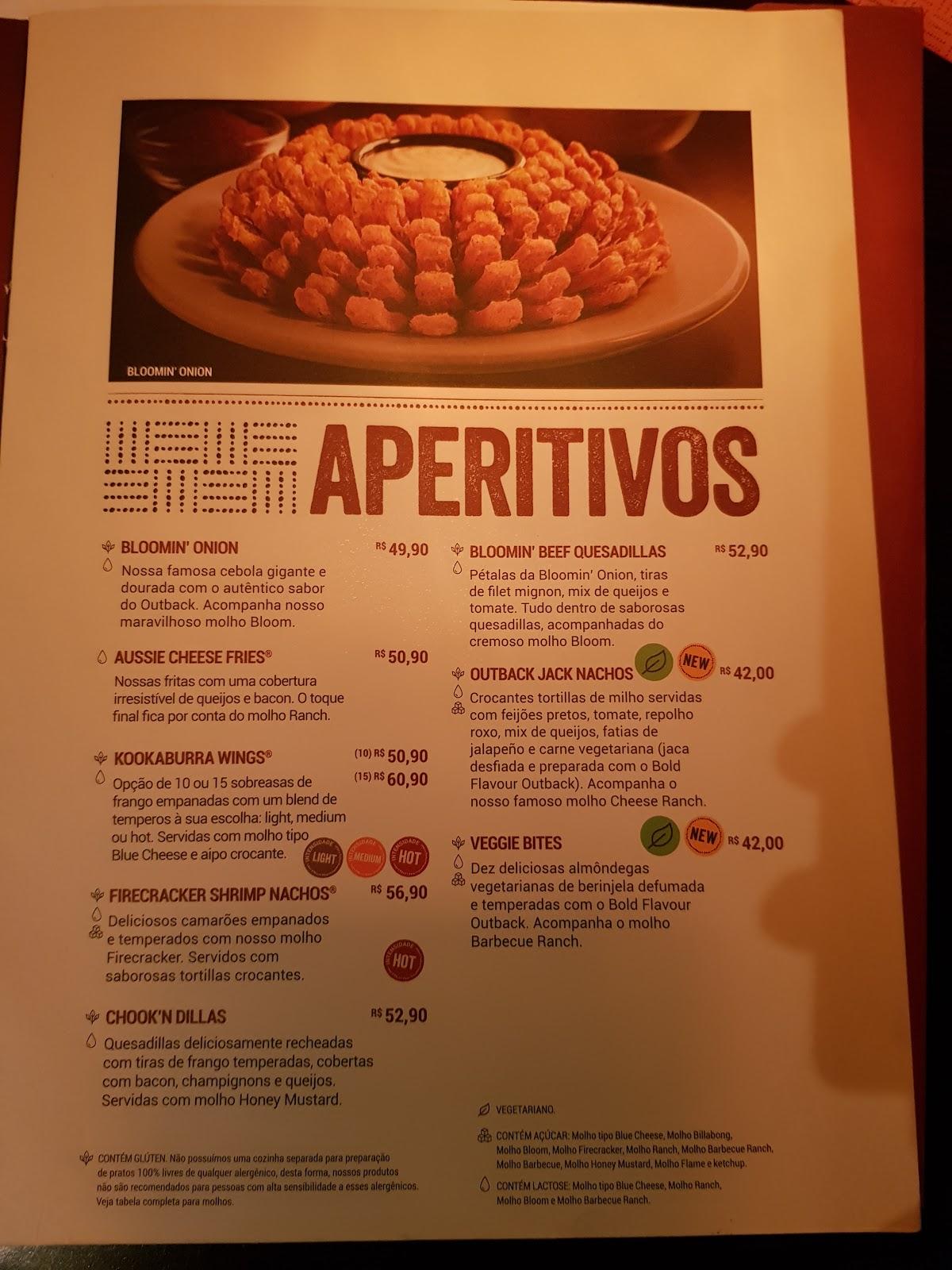 Menu em Restaurante Outback Steakhouse, Cuiabá, Shopping Estação Cuiabá ...