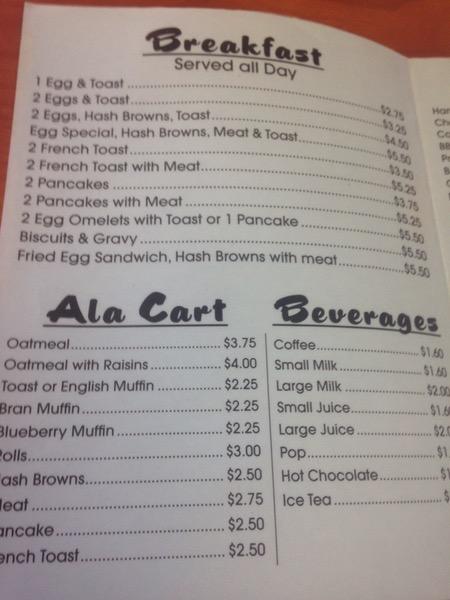 Menu at Sterling Cafe, Austin