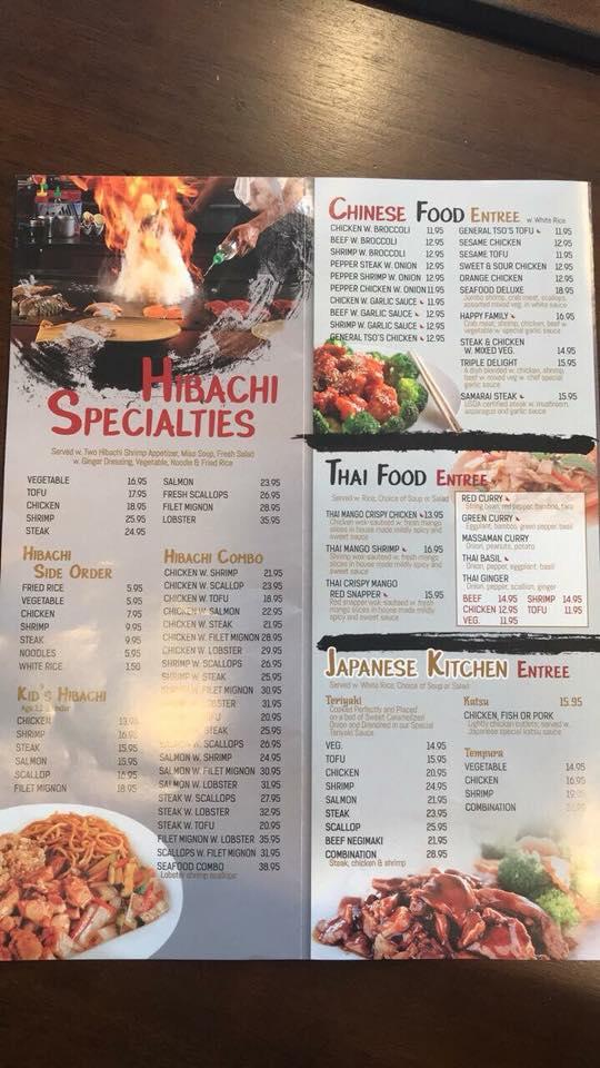 Menu at Tokyo Steakhouse, Queensbury