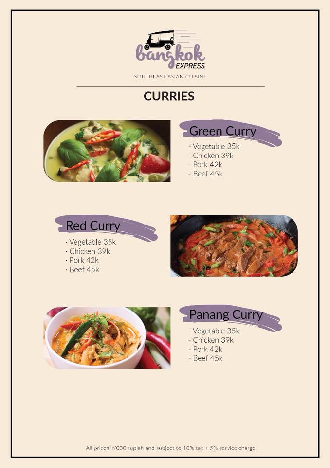 Menu at Bangkok Express restaurant, Kuta
