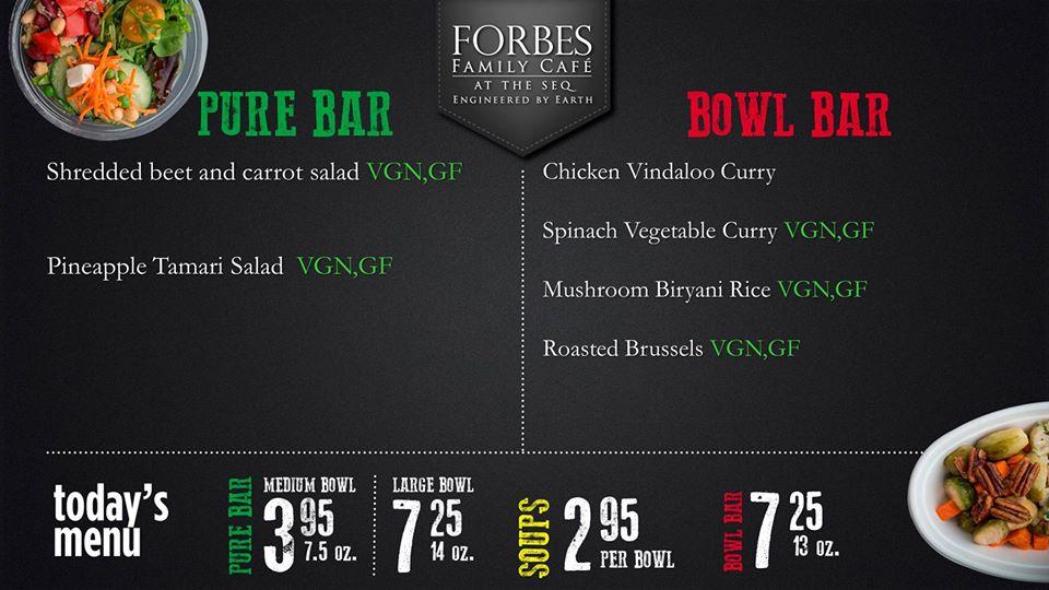 Menu at Forbes Family Cafe, Stanford
