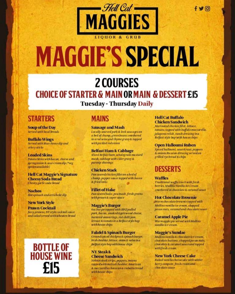Menu at HellCat Maggies pub & bar, Belfast