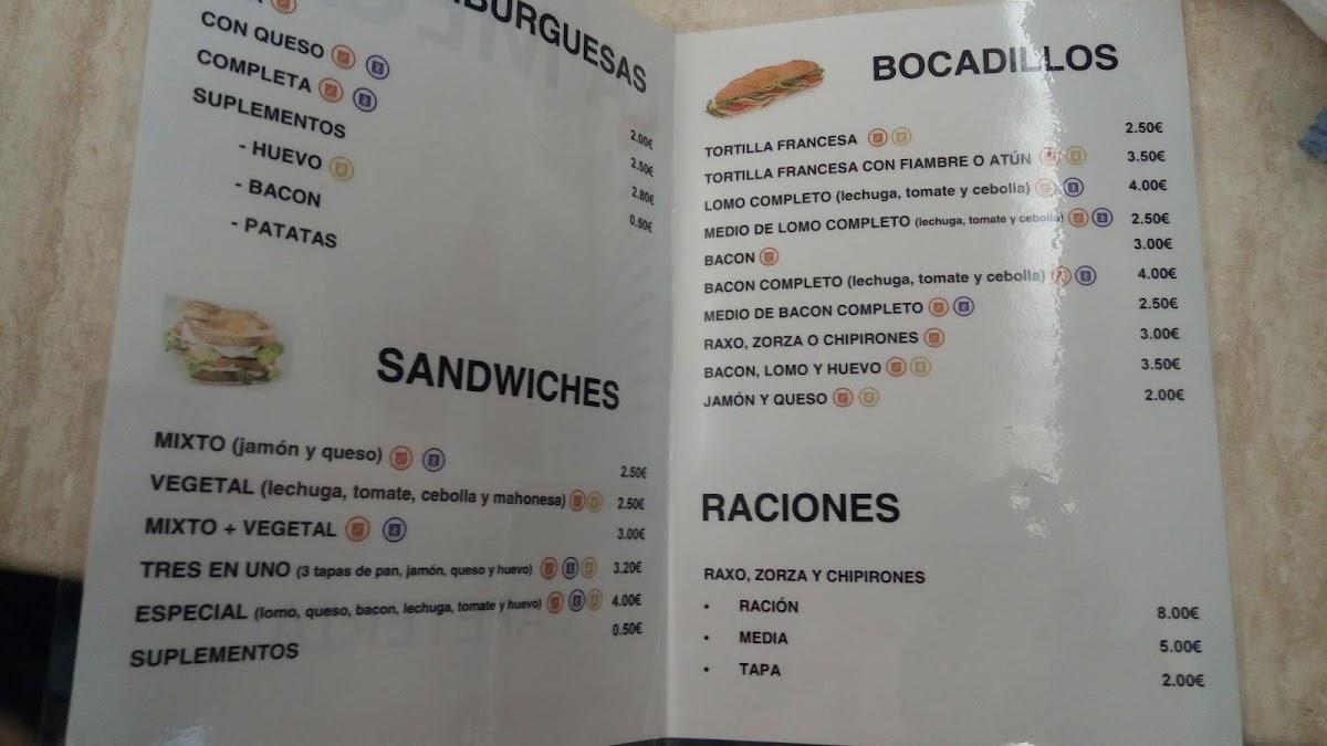 Menu at La Meca pub & bar, A Coruña