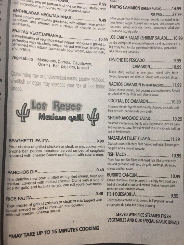 Menu at Los Reyes Mexican Grill restaurant, Hueytown