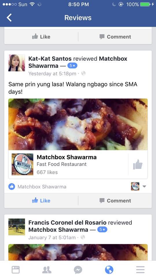 Menu at Matchbox Shawarma restaurant, Guagua