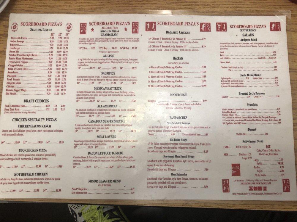 Menu at Scoreboard Pizza pizzeria, Brooklyn Center