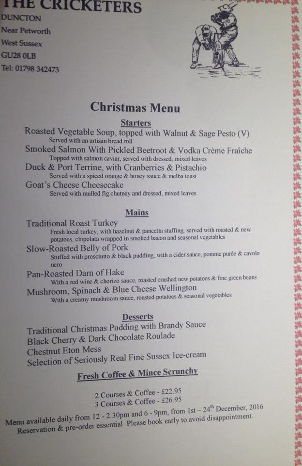 Menu at The Cricketers pub & bar, England, Duncton High St