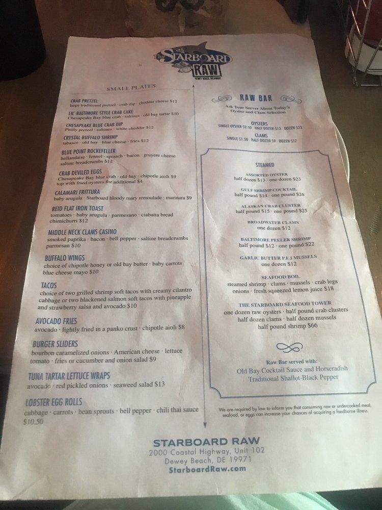 Menu at The Starboard pub & bar, Dewey Beach, DE-1