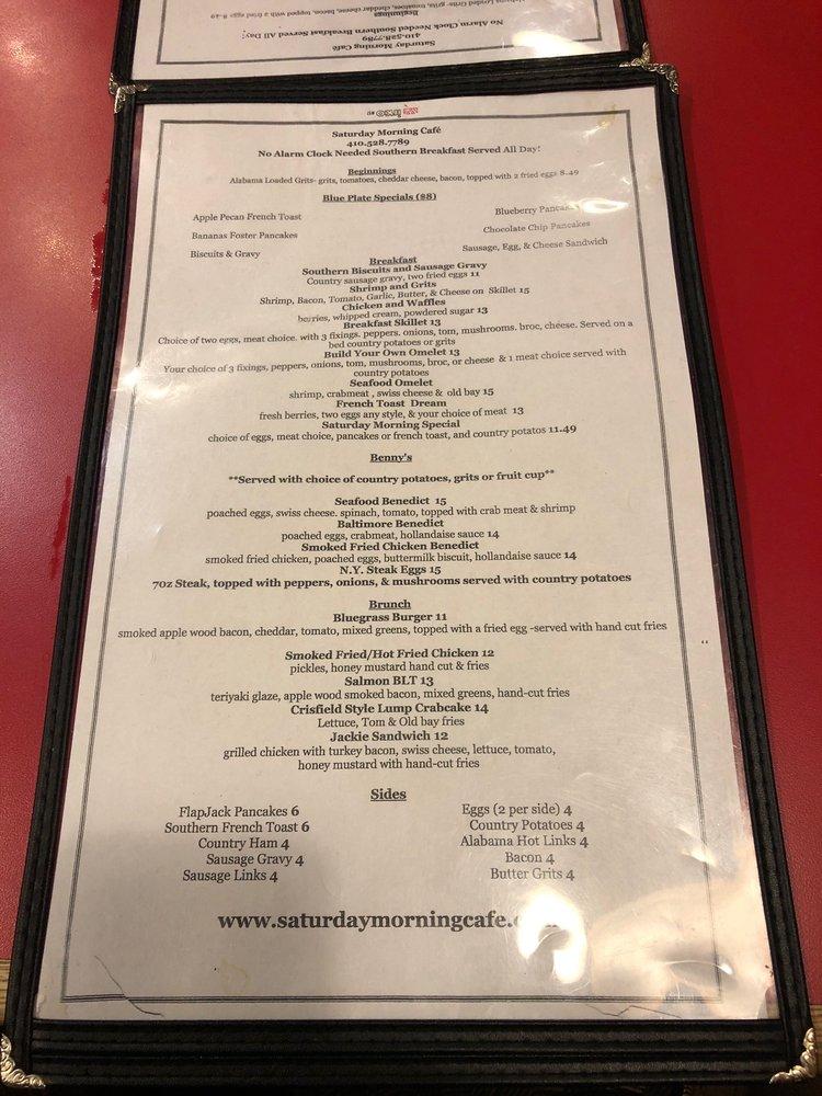 Menu at Saturday Morning Cafe, Baltimore, 236 S High St