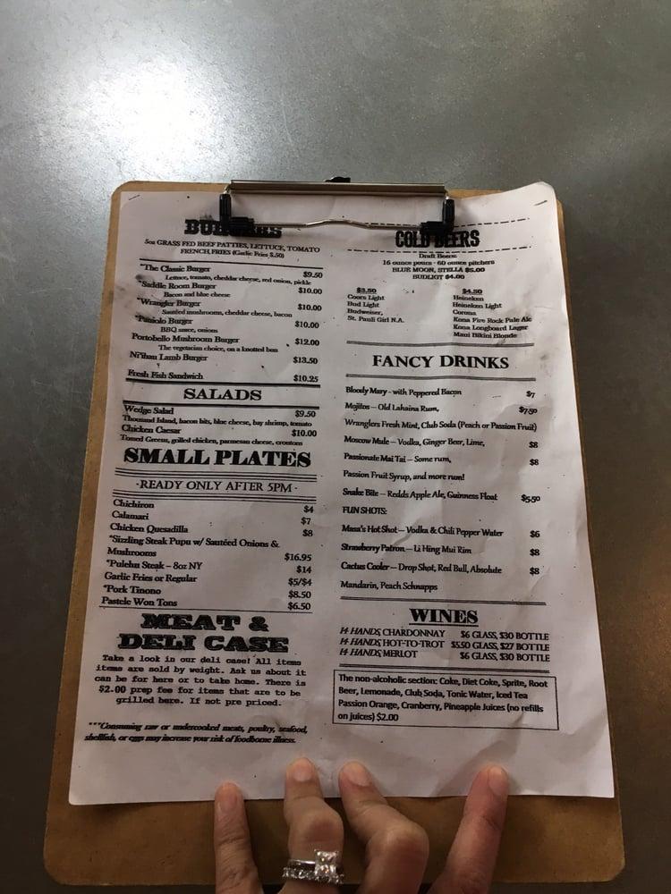 Menu at The Saddle Room pub & bar, Waimea, Kaumualii Hwy
