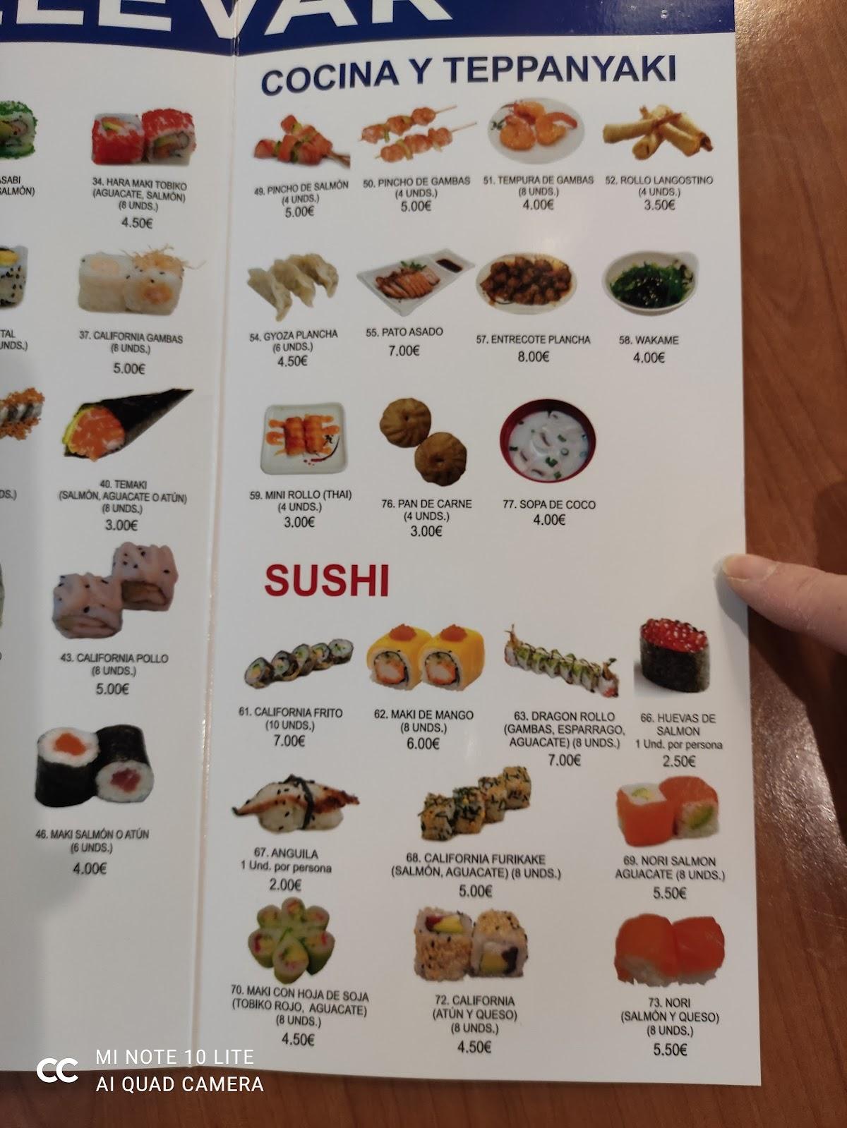 Carta de restaurante japones KOBE, Valencia