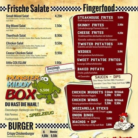 Menu au American Monster restaurant, Rathenow