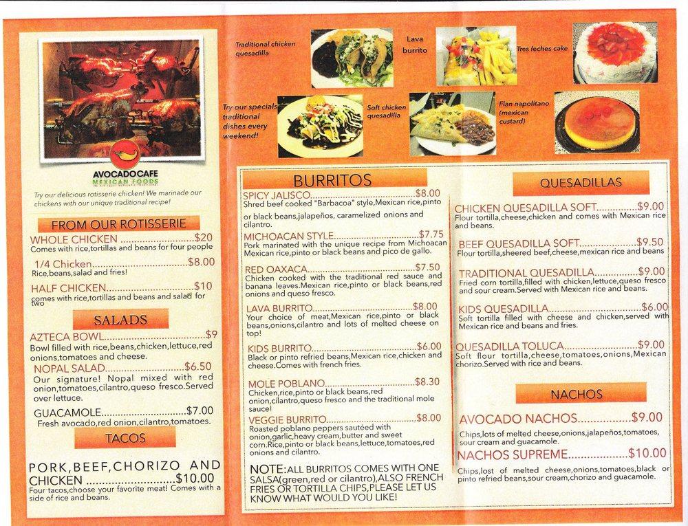 Menu at Avocado Cafe, Millerton
