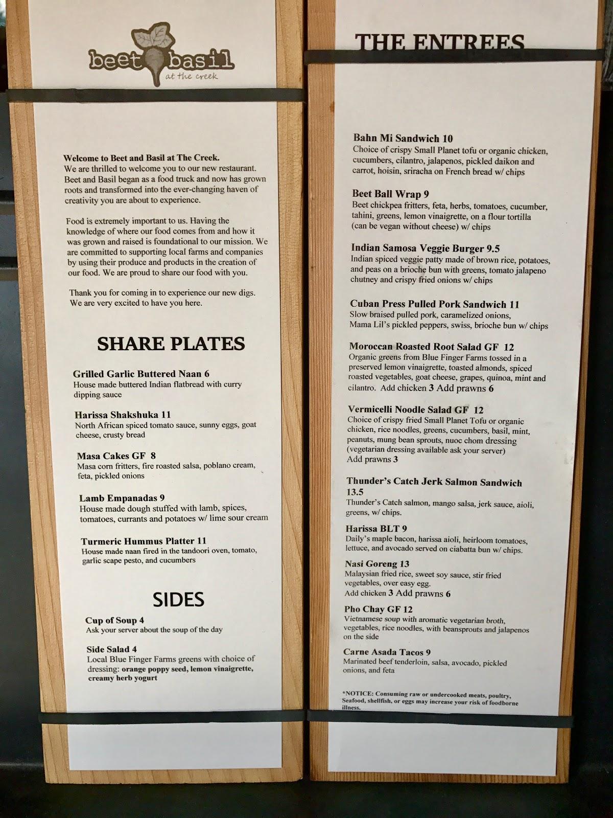 Menu at Beet and Basil restaurant, Ponderay, 775 Bonner Mall Way