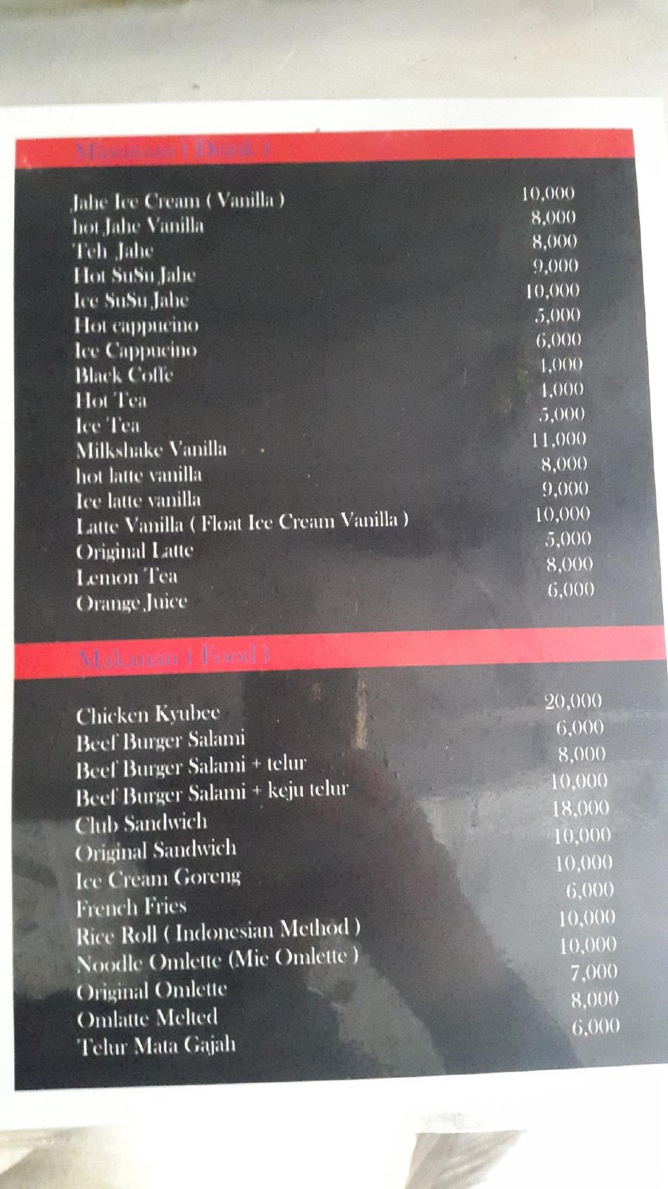 Menu at Coffee Mugen, Surabaya