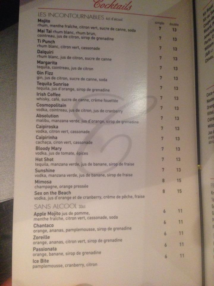 Menu at La centrale restaurant, Paris, 122 Rue de Tolbiac