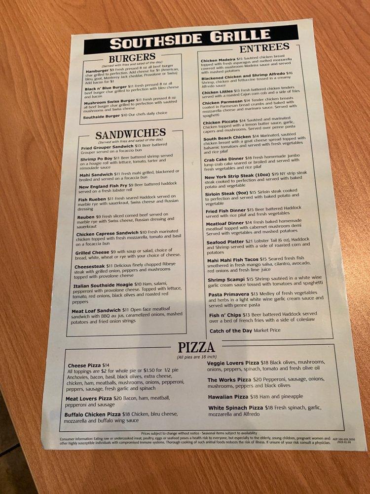 Menu at Southside Grille restaurant, Bunnell, S State St