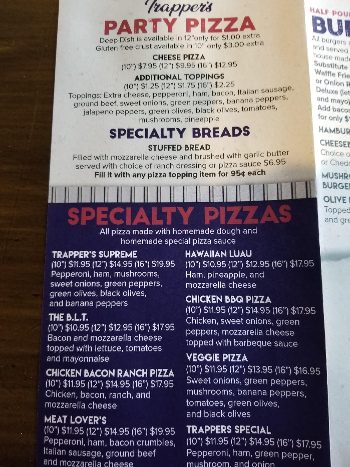 Menu at Trapper's Sports Bar and Grill, Rose City