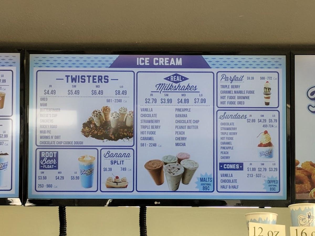 Menu at Fosters Freeze fast food, Morro Bay