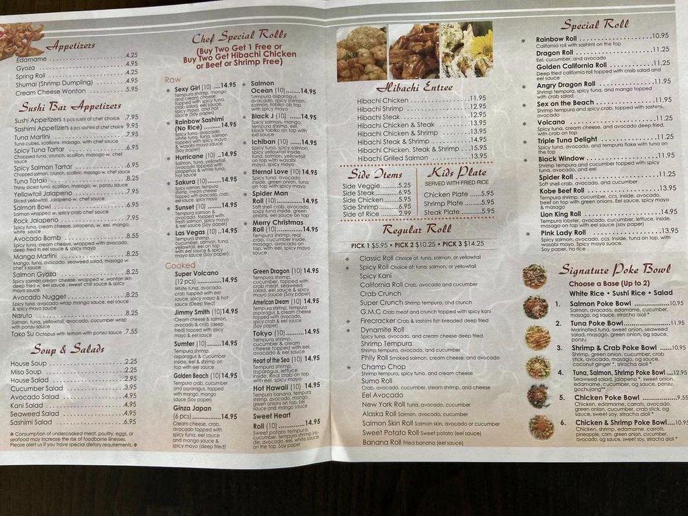 Menu at Ginza Grill Japanese Restaurant, Sumter