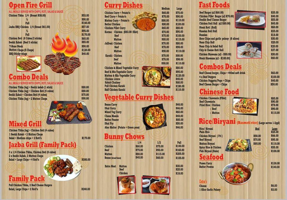 Menu at Jazba Indian Cuisine restaurant, Emalahleni