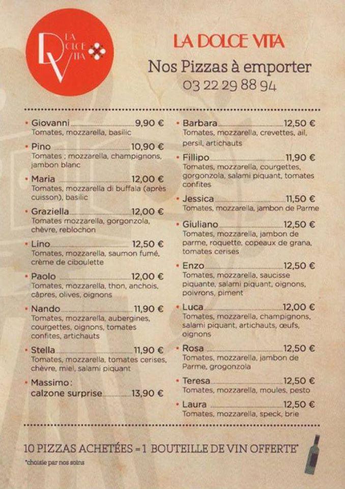 Menu at La Dolce Vita pizzeria, Le Crotoy