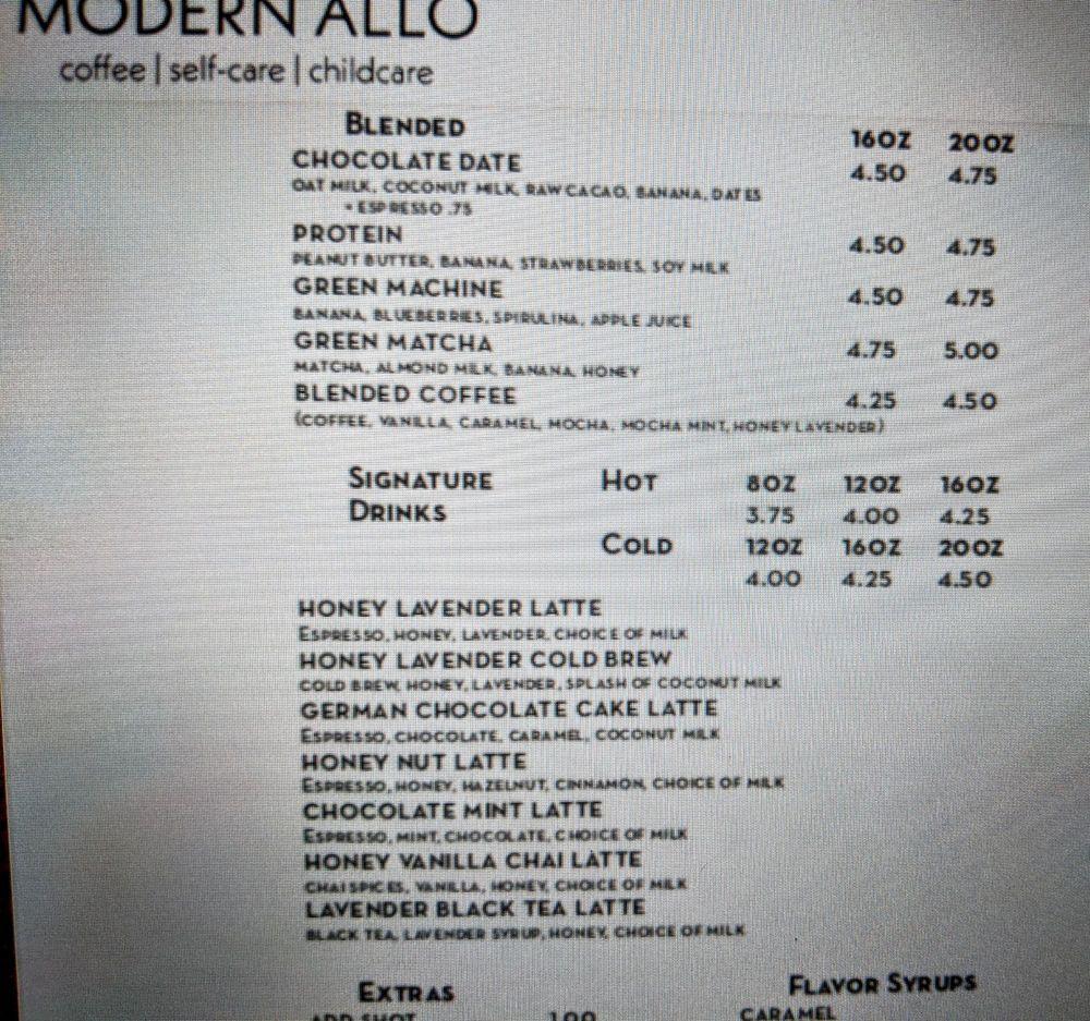Menu at Modern Allo cafe, Chandler