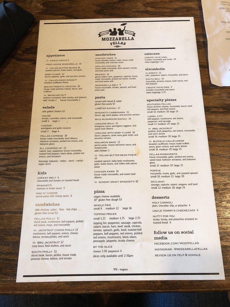 Menu at Mozzarella Fellas restaurant, Winston-Salem, 336 Summit Square Blvd