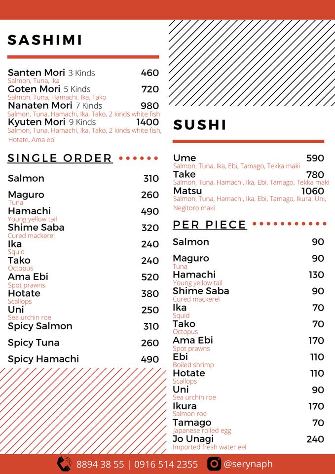 Menu at Seryna Japanese Restaurant, Makati, Chino Roces Ave