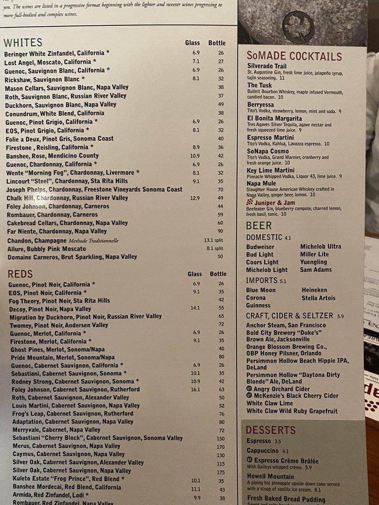 Menu at SoNapa Grille pub & bar, Ormond Beach