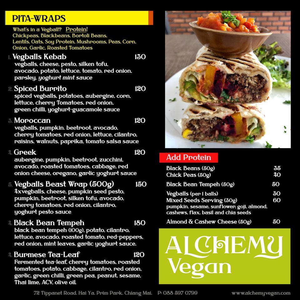 Menu at Alchemy Vegan cafe, Chiang Mai, 9
