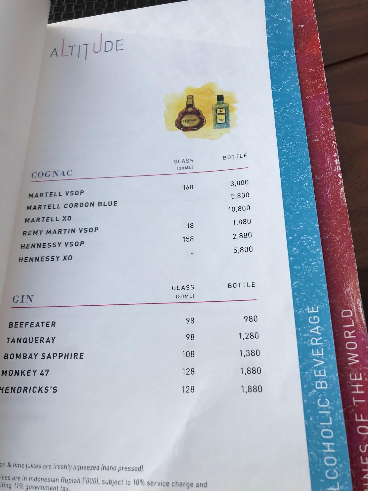 Menu at Altitude Rooftop Bar & Lounge, Batam