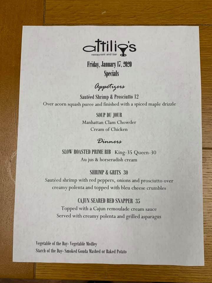 Menu at Attilio's pub & bar, Syracuse, 770 James St