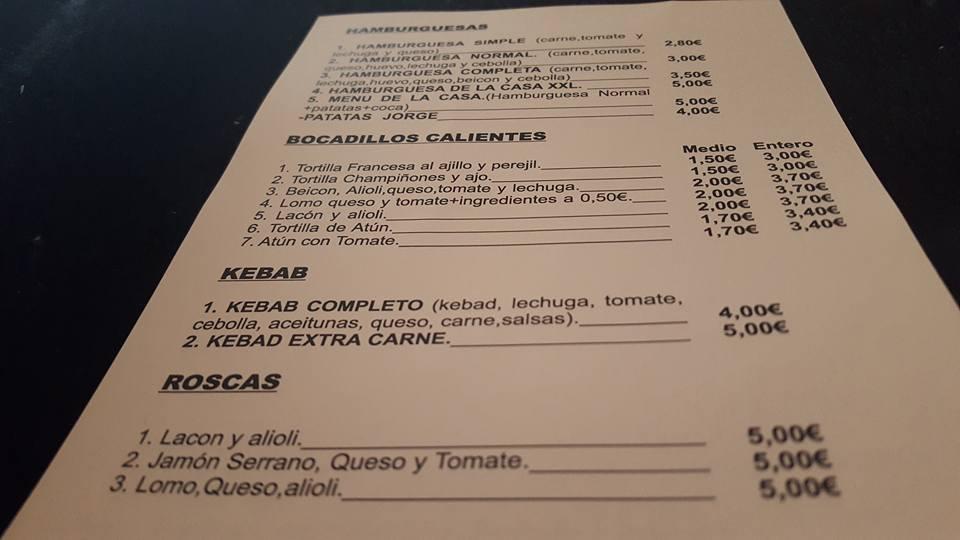 Menu at Bocata Express restaurant, Lobres