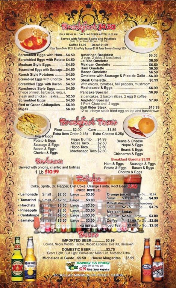 Menu at Guadalajara Grill restaurant, Angleton