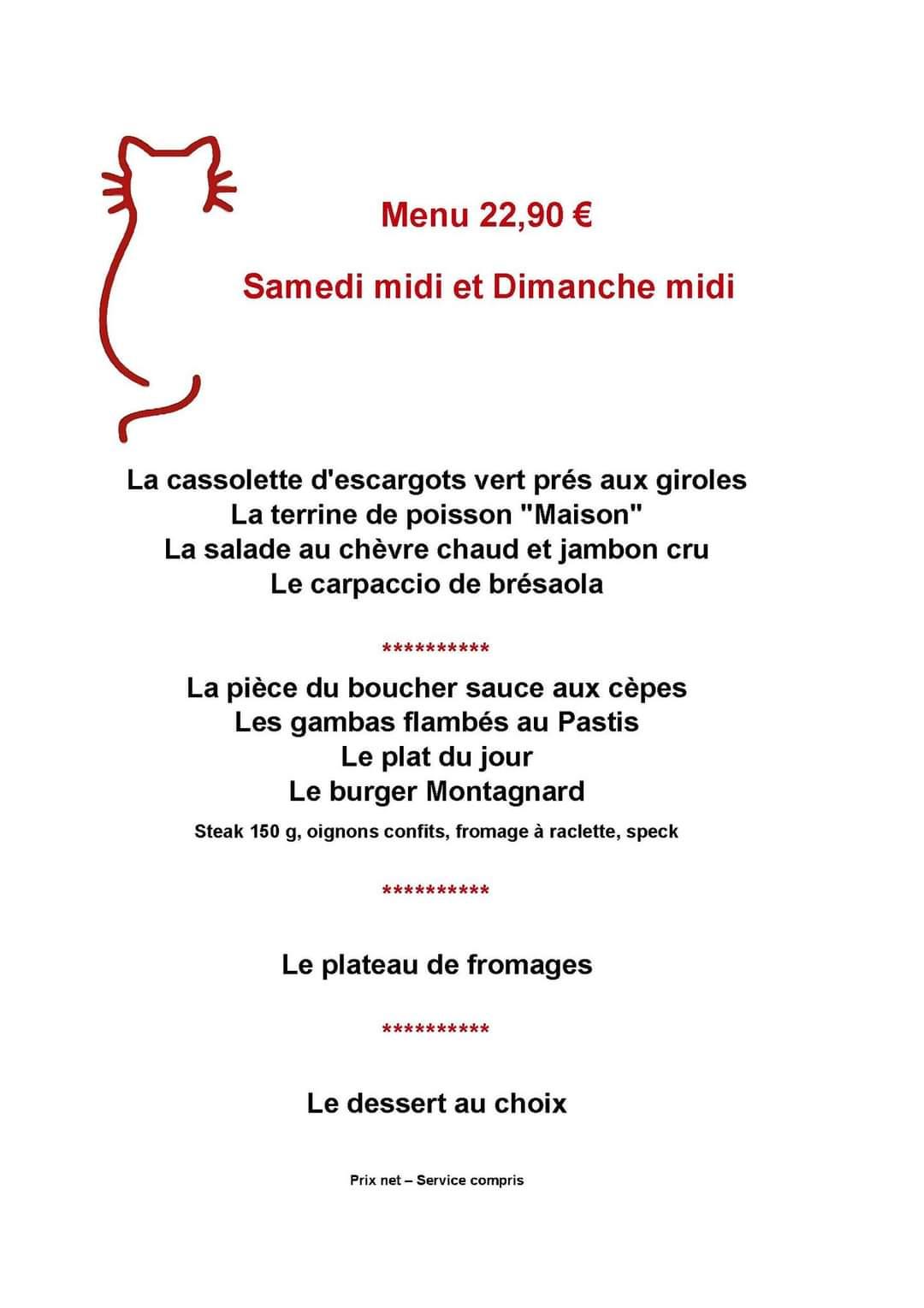 Menu at Le Chat Vert, Restaurant., Livry