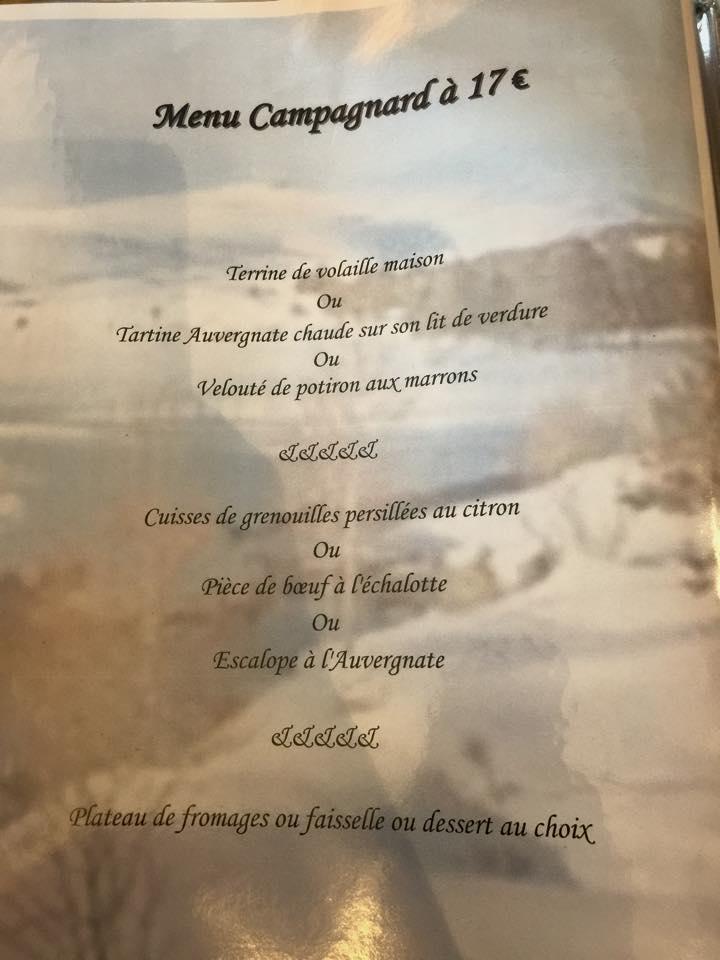 Menu at Le Restaurant de la baraque des bouviers, Saint-Denis-en-Margeride