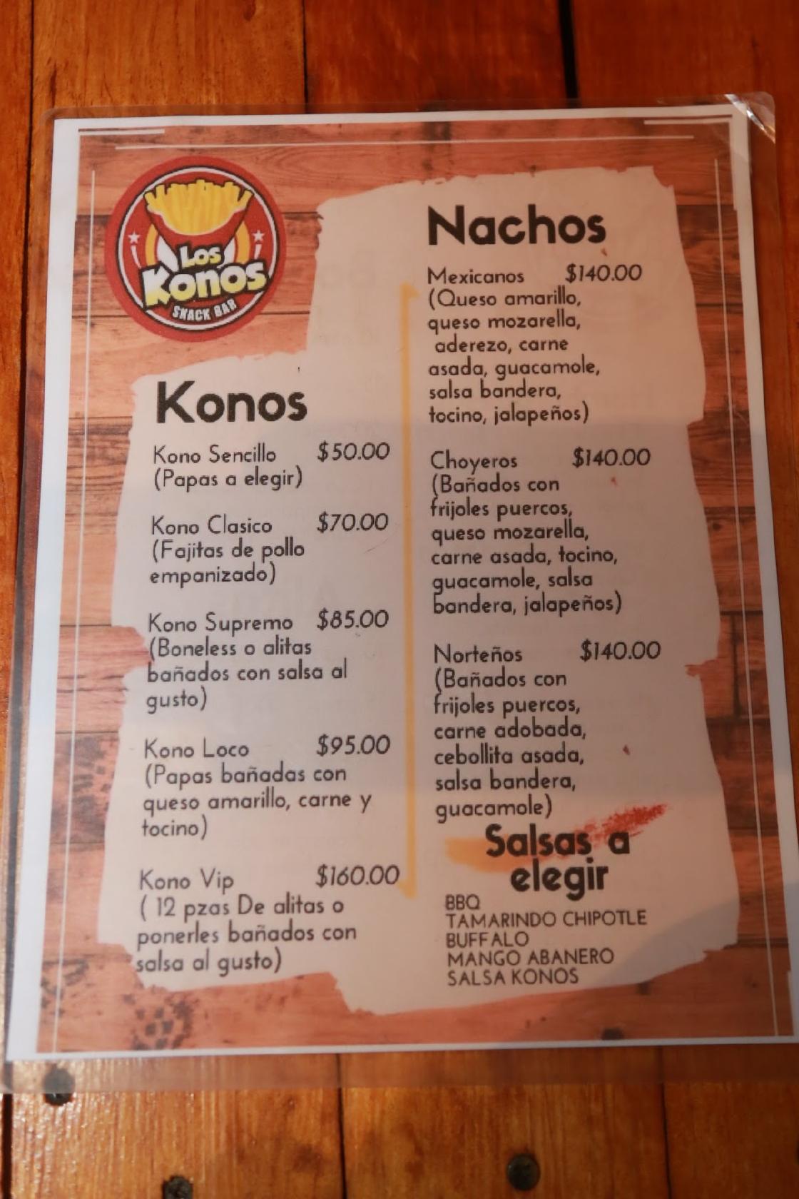 Menu at Los Konos Snack Bar, Ciudad Constitución