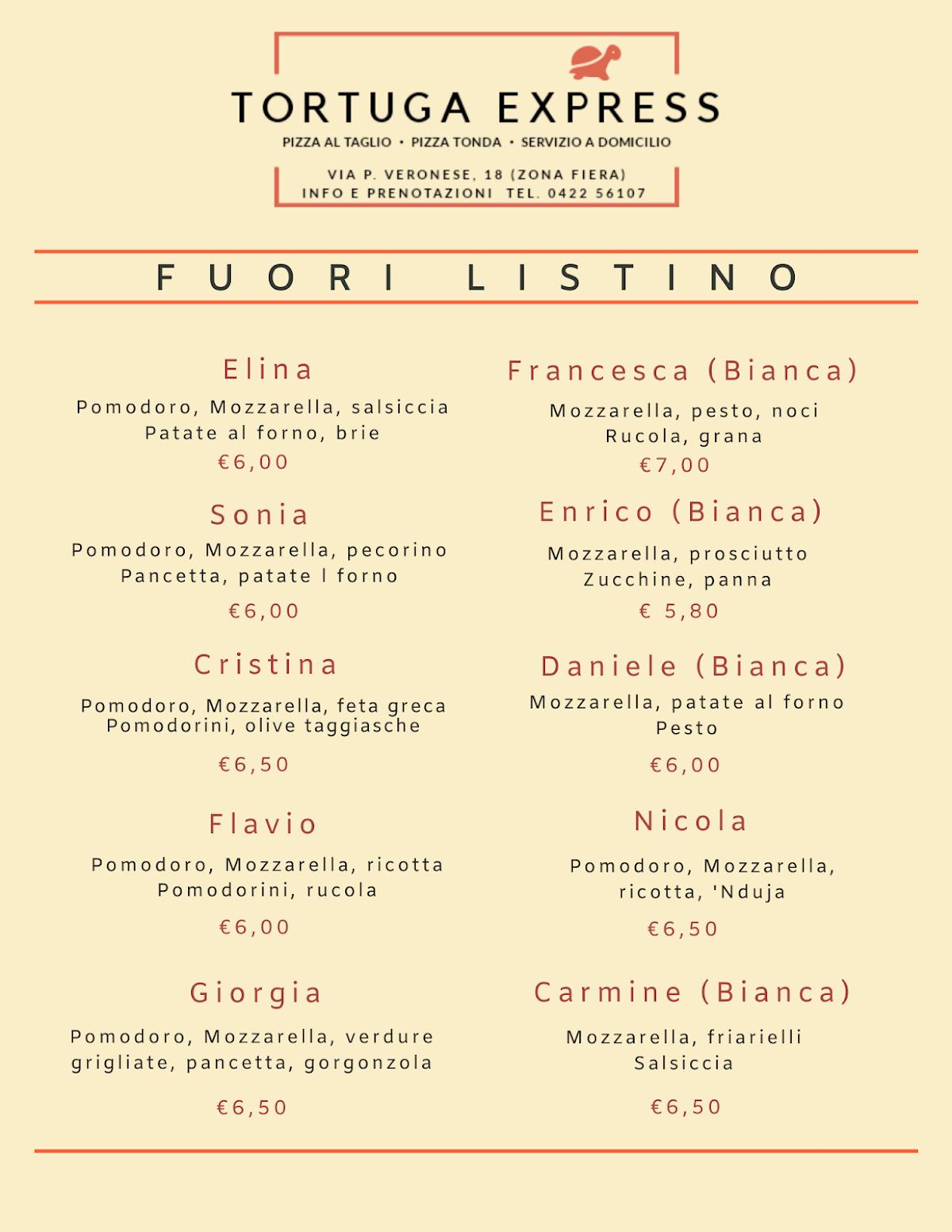 Carta de Pizzeria Tortuga Express Treviso, Treviso