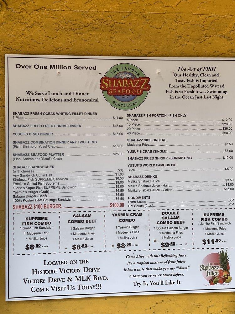 Menu at Shabazz Seafood Restaurant, Savannah