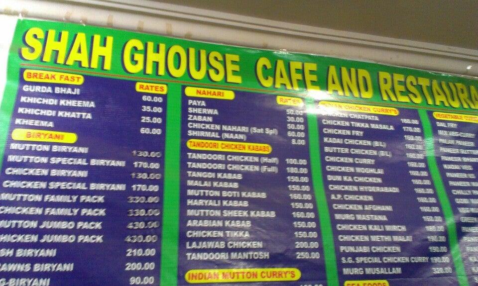 Menu at Shah Ghouse, Hyderabad, 9CWG+F25