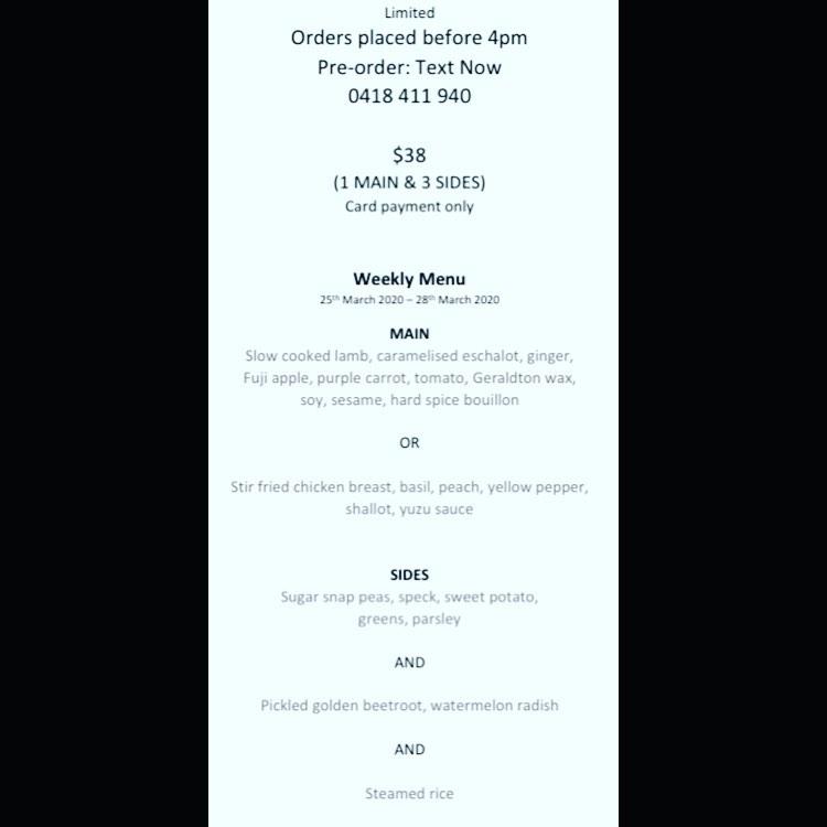 Menu at The Sandbar, Batemans Bay