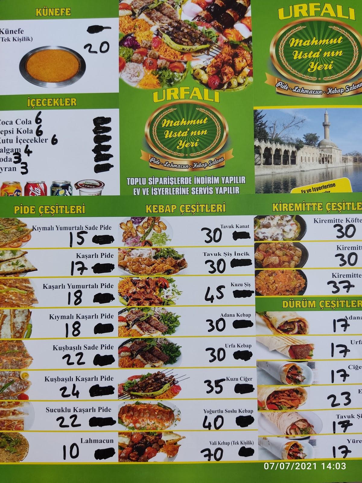 Menu at URFALI MAHMUT USTA PİDE KEBAP SALONU, Izmir, /4. Sk. 9 B