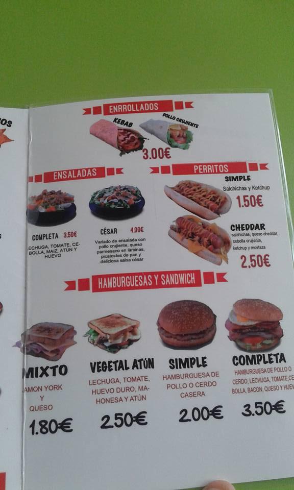 Menu at Cafetería Mari, Fuente Palmera