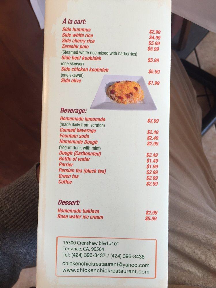 Menu at Chicken Chick restaurant, Torrance