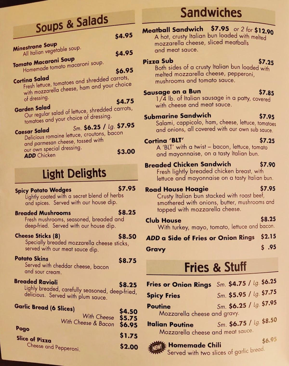 Menu at Cortina Pizza Hanmer pizzeria, Sudbury