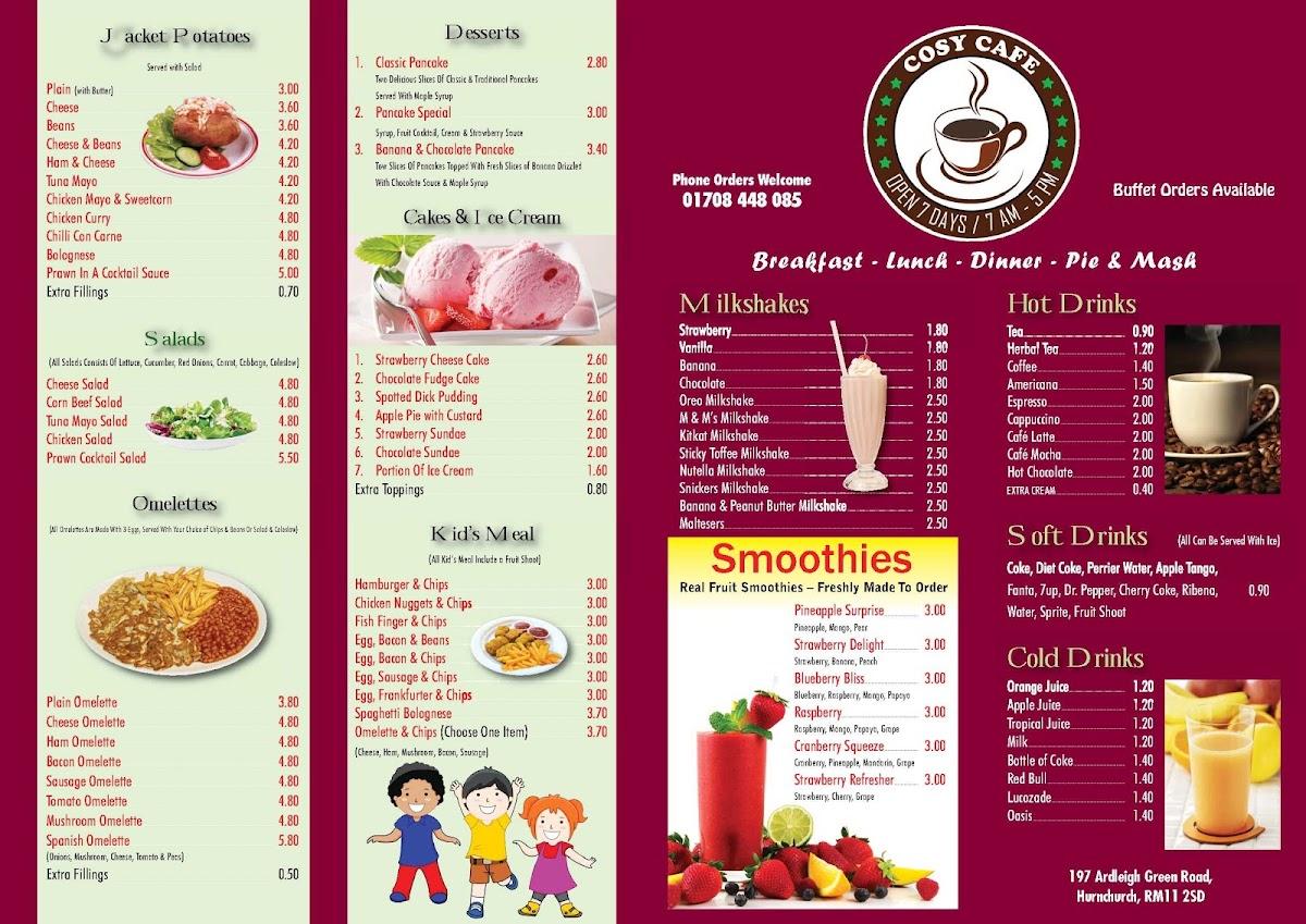 Menu at Cosy Cafe, Hornchurch, 197 Ardleigh Grn Rd